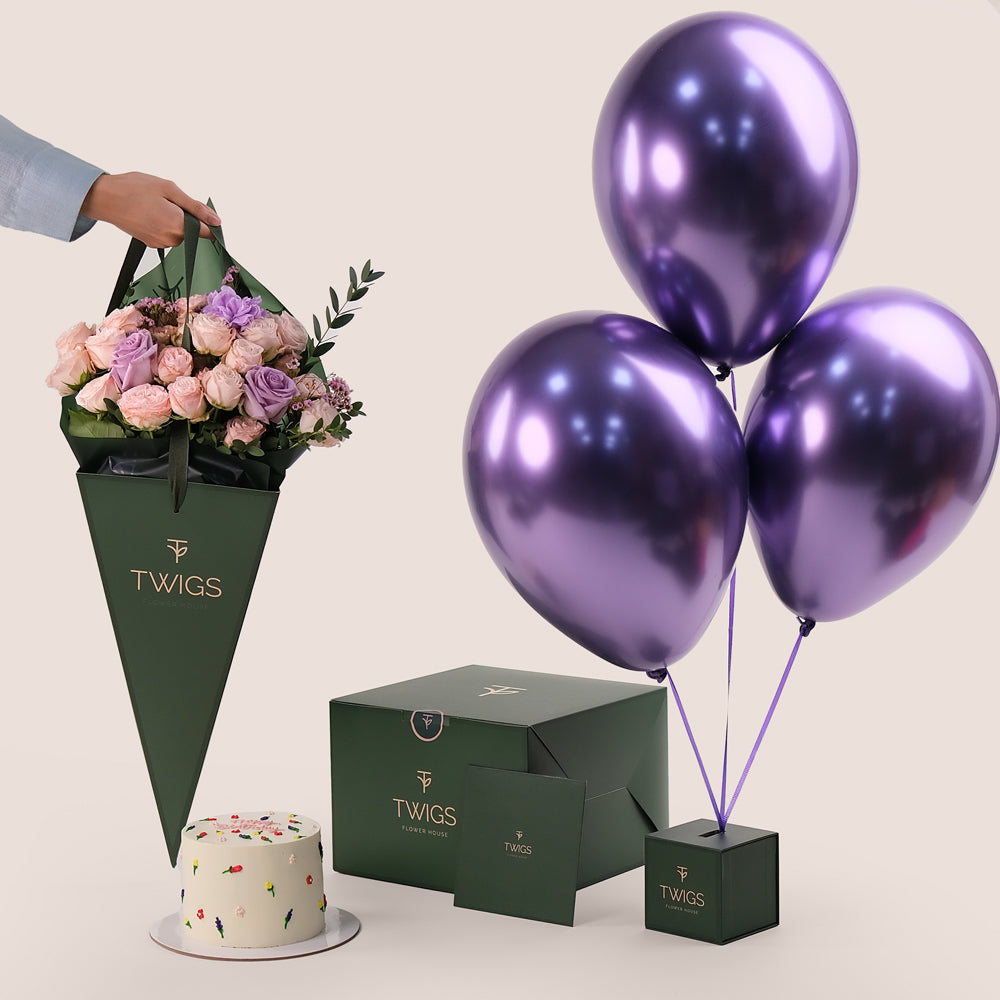 Elegant Birthday Gift Set | Birthday Cake, Flowers & Balloons Dubai – TWIGS