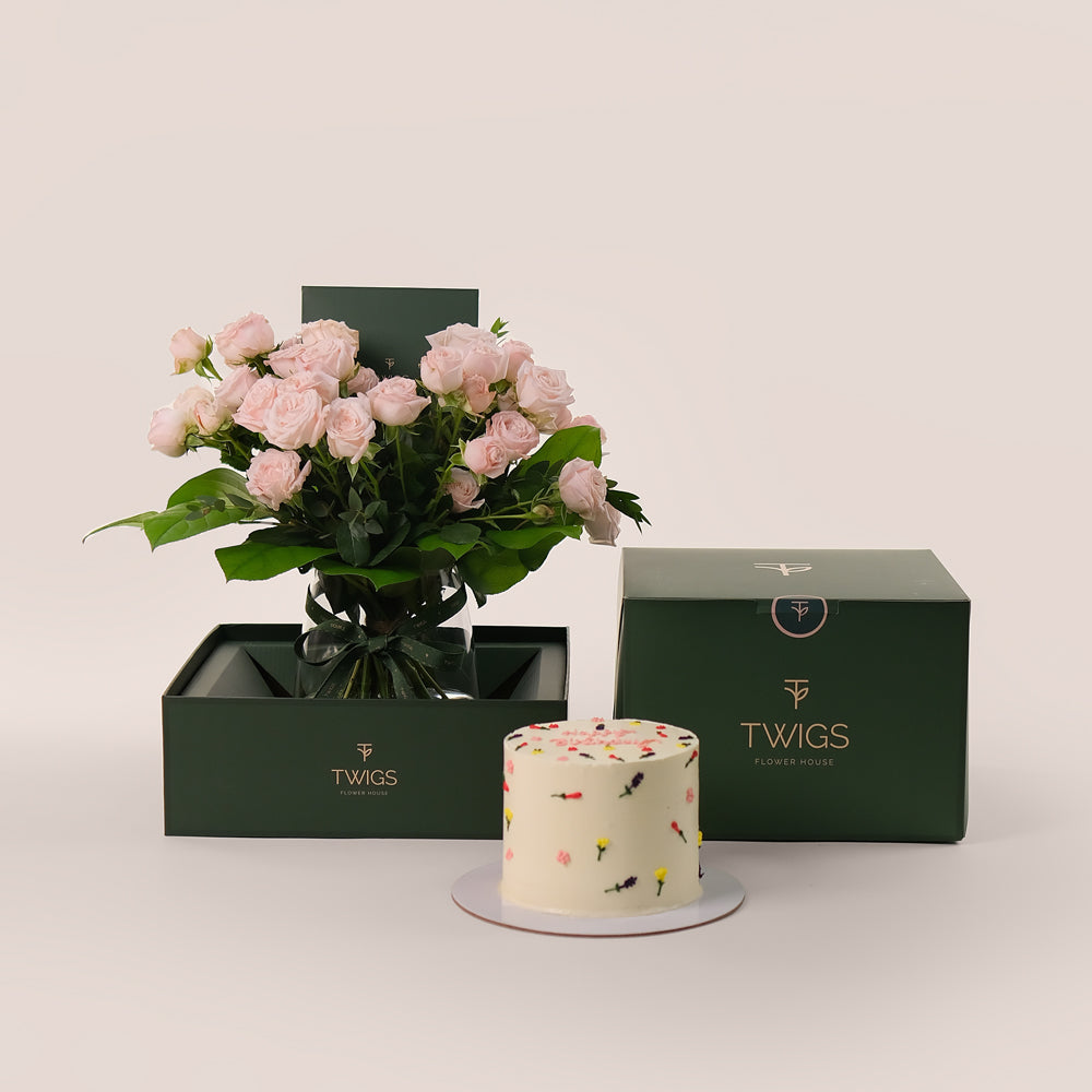 Birthday Roses & Cake Bundle | Online Flower Delivery Dubai – TWIGS