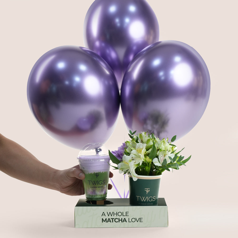 Lavender Matcha Bloom Duo with Balloons | Send Flower Gift Dubai – TWIGS