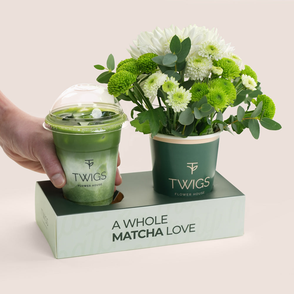 Classic Matcha Bloom Duo | Flowers & Iced Matcha Gift Dubai UAE – TWIGS