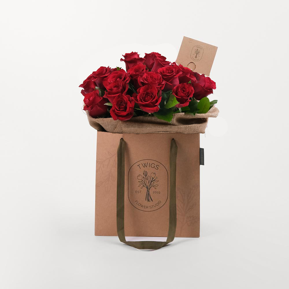 Red Roses Bag Bouquet – TWIGS