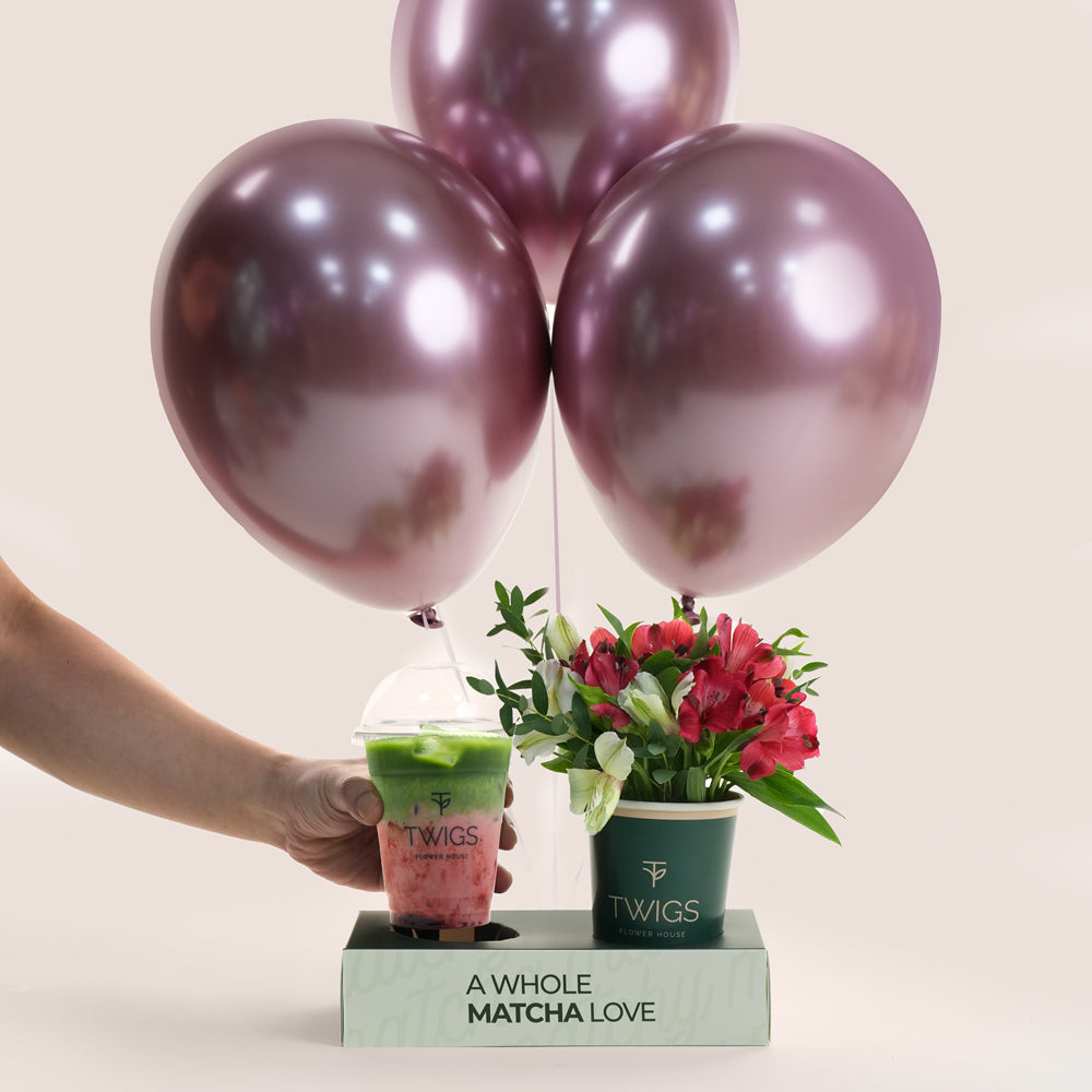 Strawberry Matcha Bloom Duo with Balloons | Best Matcha in Dubai – TWIGS