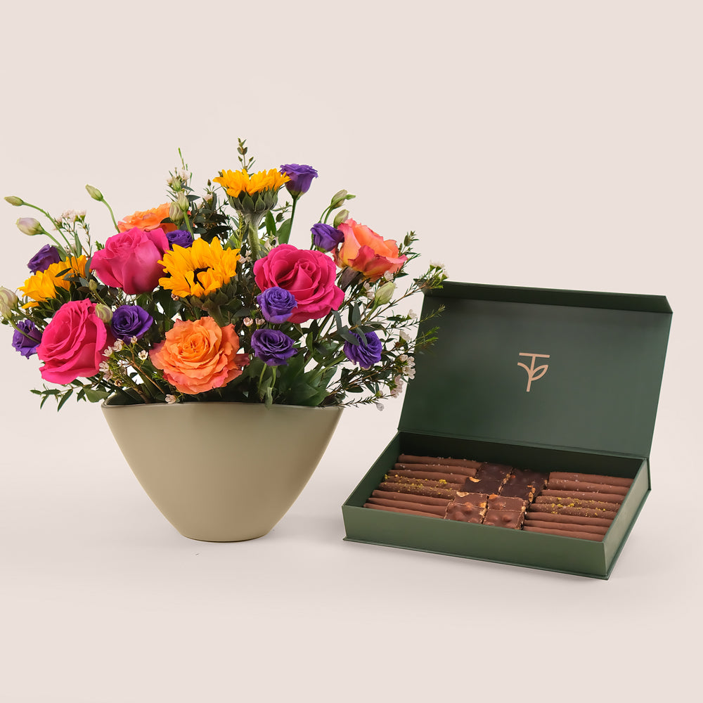 Luxury Flowers & Chocolate Gift – Joyful Radiance | TWIGS Dubai