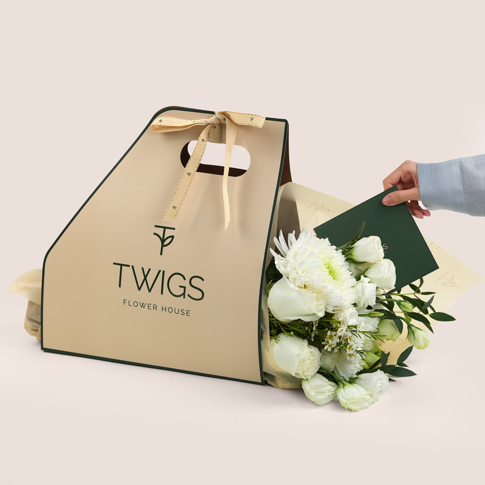 White Florals Bouquet | Elegant White Flower Delivery Dubai UAE – TWIGS ...
